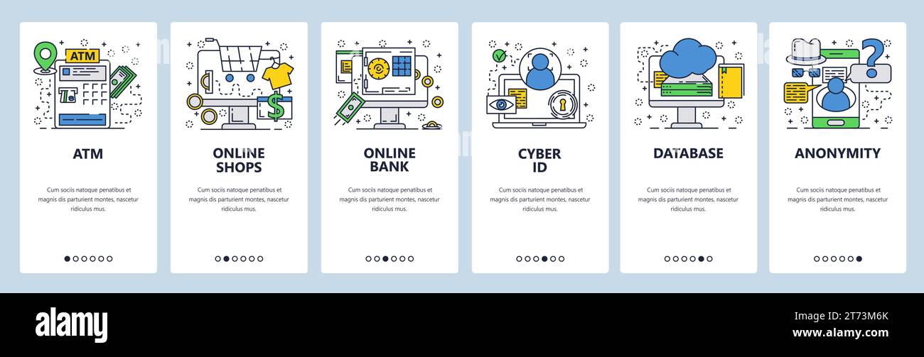 Vector Web Site Linear Art Onboarding Screens Template Atm Online Banking And Shopping Cyber