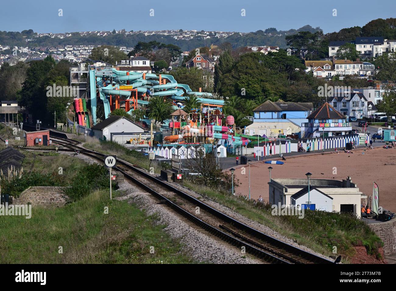 The beach and waterpark at Goodrington Sands, South Devon Stock Photo ...