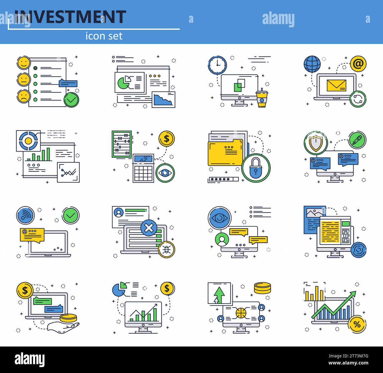 Vector set of business and office icons in thin line style. Online chat ...