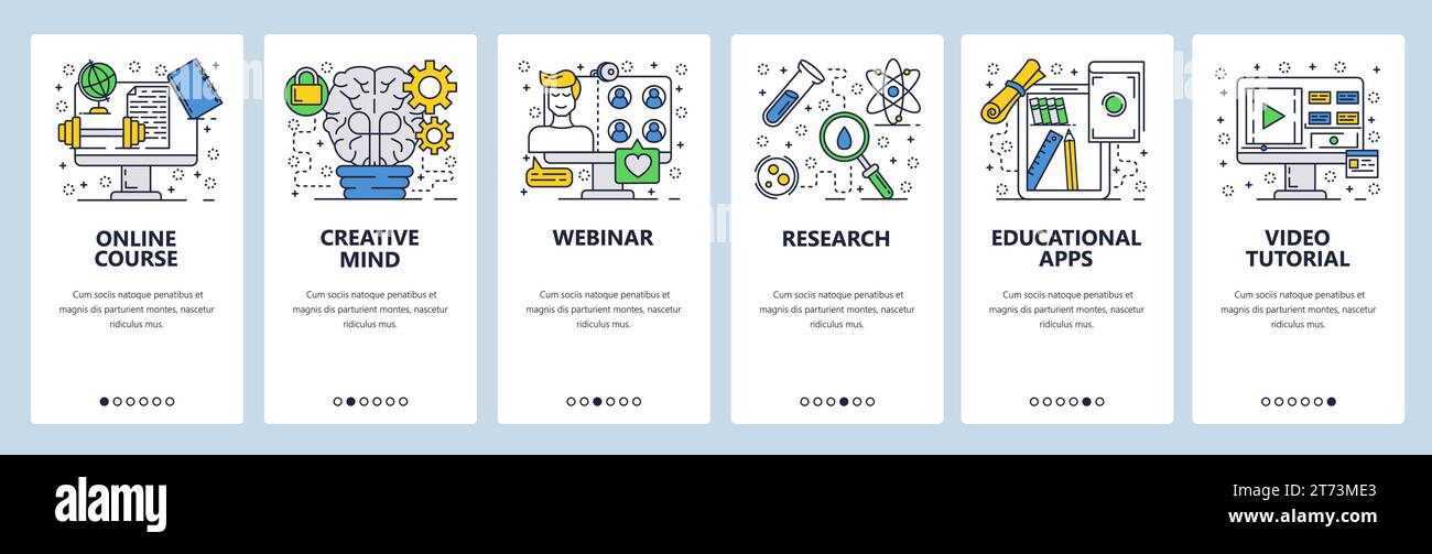 Vector Web Site Linear Art Onboarding Screens Template Online School Education Webinar