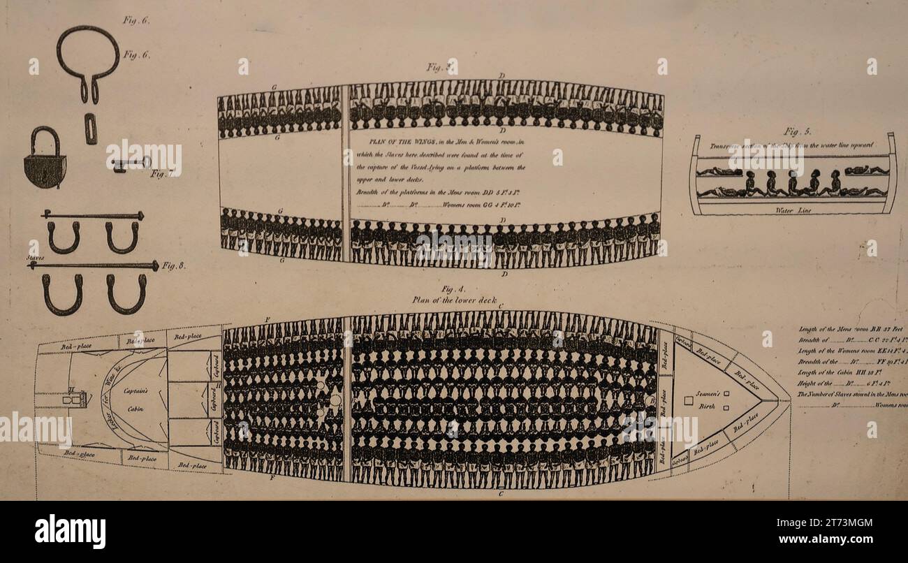 slave ship diagram of men slaves on the lower deck Stock Photo - Alamy