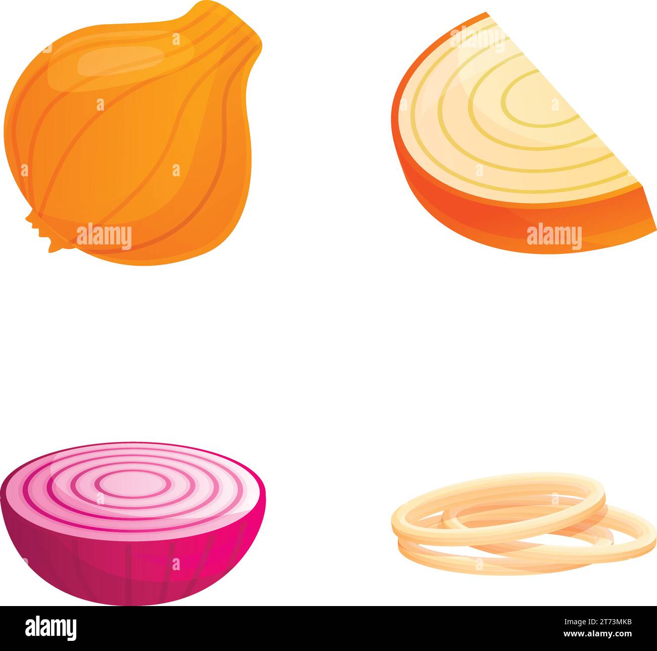 Onion icons set cartoon vector. Whole and cut onion. Organic farm ...