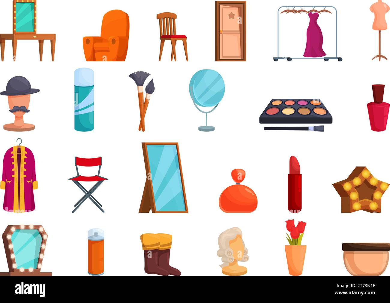 Backstage theater room icons set cartoon vector. Makeup dressing ...