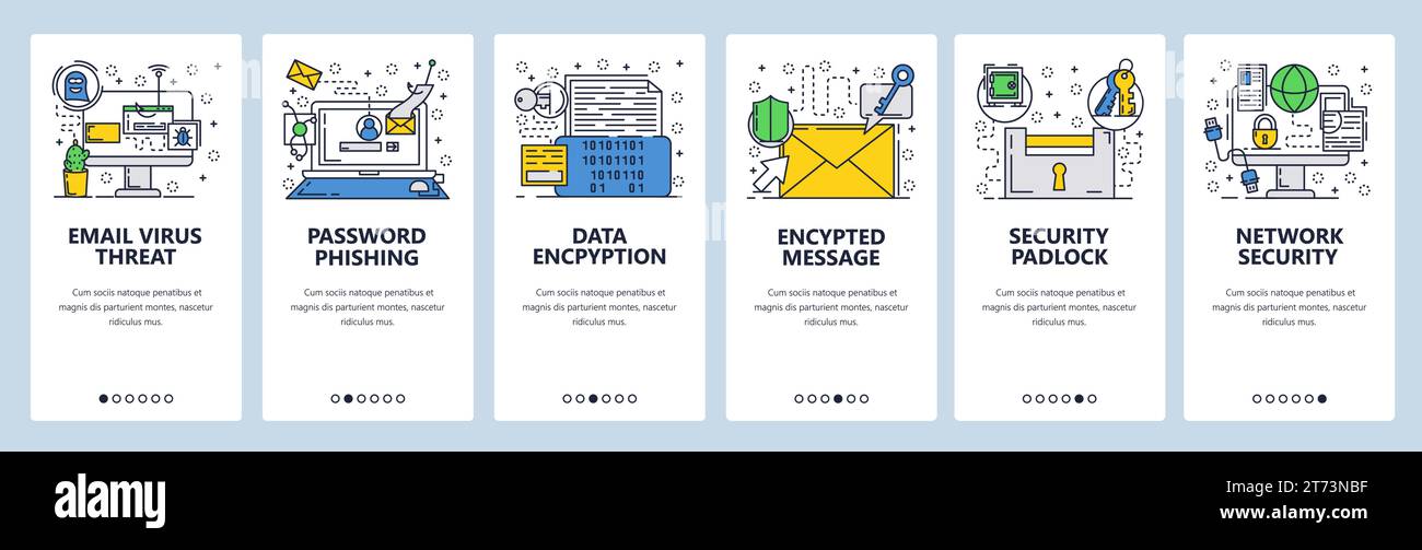 Vector Web Site Linear Art Onboarding Screens Template Internet Cyber Security And Email Scam