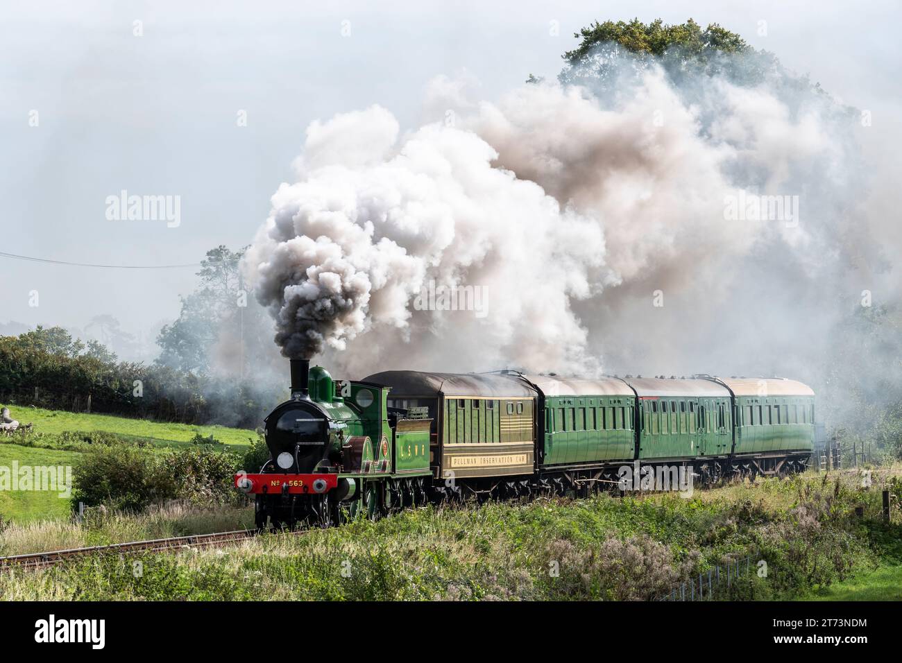 Newly restored LSWR Adams Class T3 locomotive No. 563 on a loaded test ...