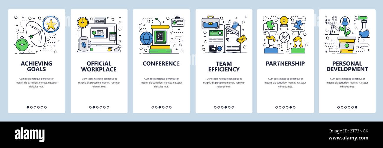 Vector Web Site Linear Art Onboarding Screens Template Business Golas Office Computer And Desk