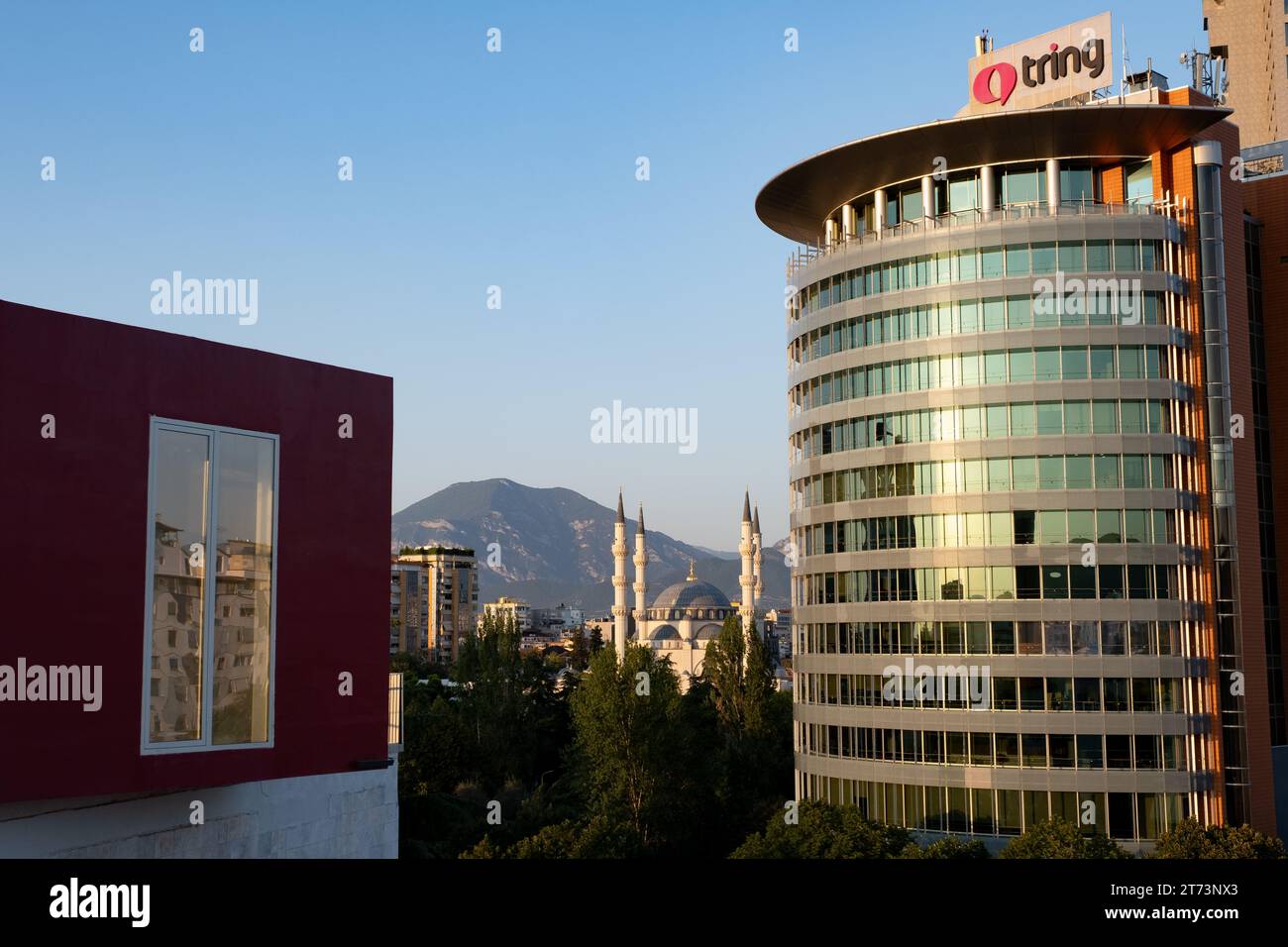 View from the top of the Pyramid of Tirana, Albania at sunset of ...