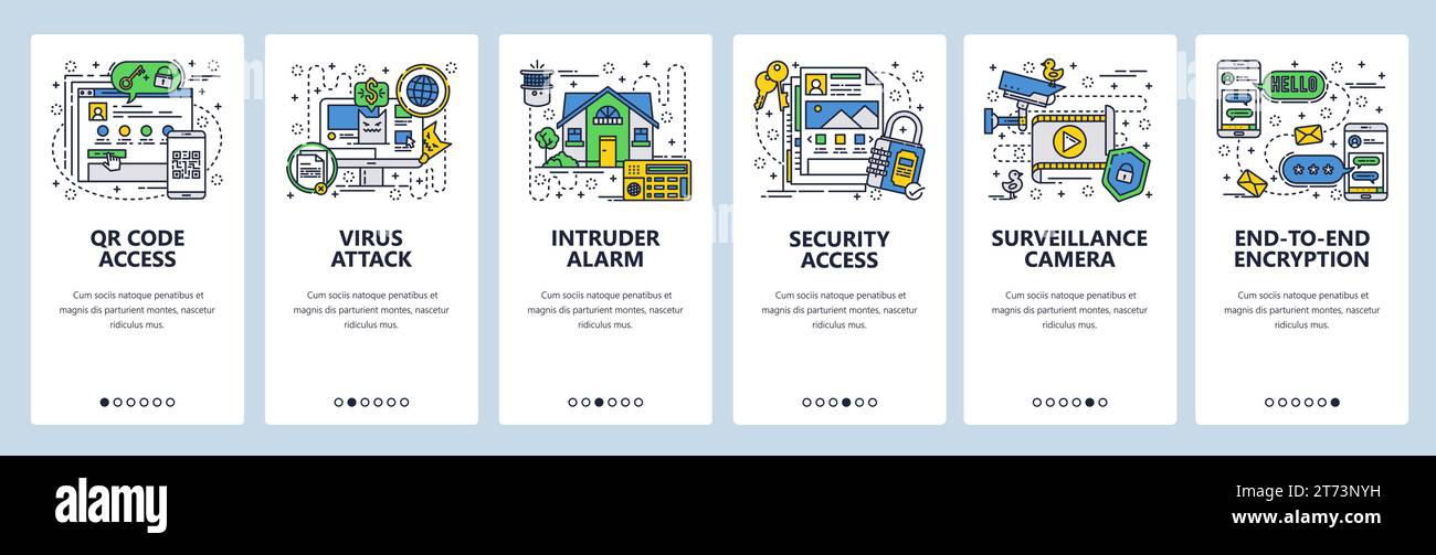 Vector Web Site Linear Art Onboarding Screens Template Security Access And Encrypted Messaging