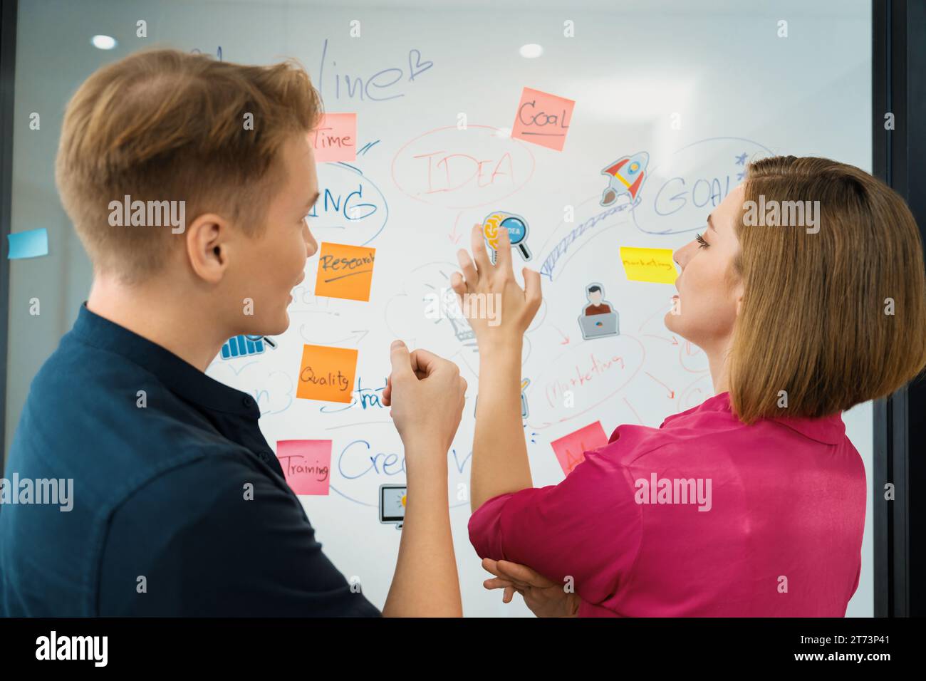 Creative caucasian business team brainstorm about marketing strategy by ...