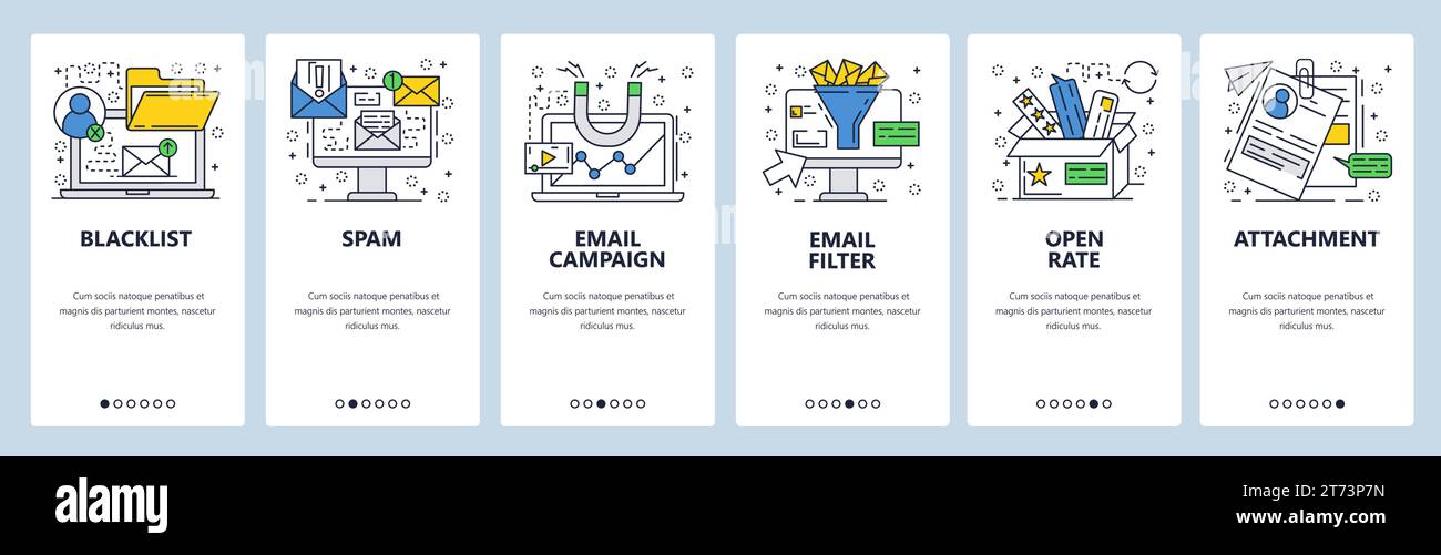 Vector Web Site Linear Art Onboarding Screens Template Email Marketing Spam Filter Open Rate