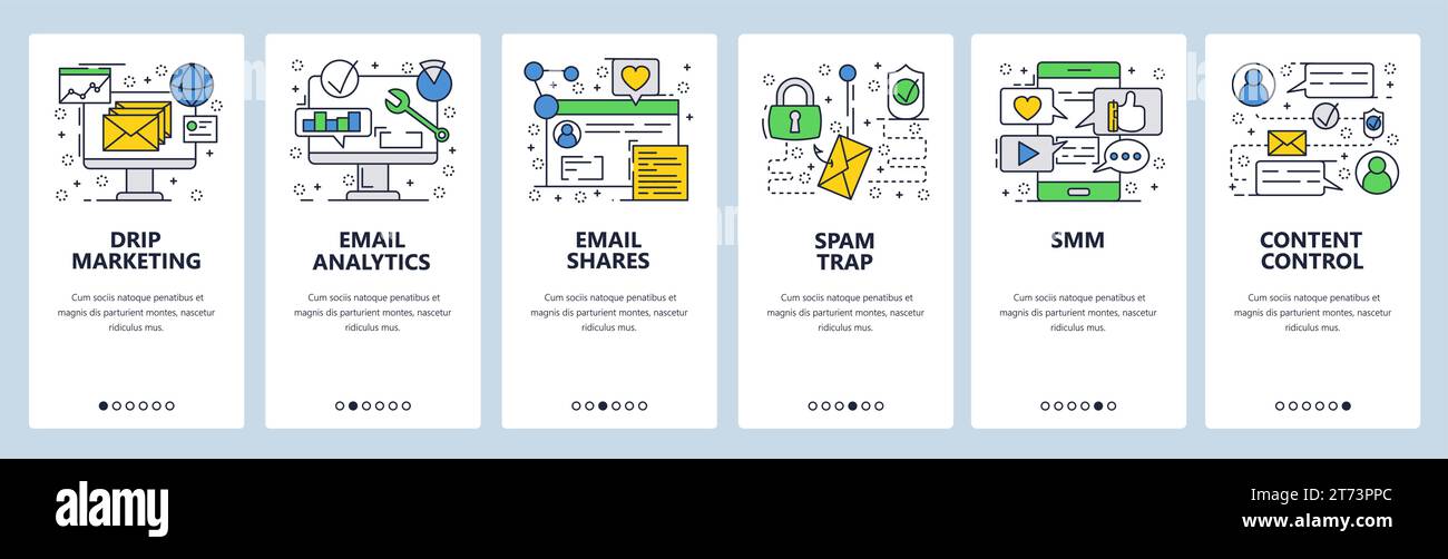 Vector web site linear art onboarding screens template. Online digital ...