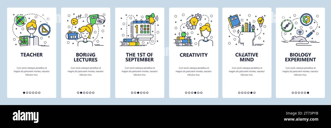Vector Web Site Linear Art Onboarding Screens Template School Education Teacher And Boring
