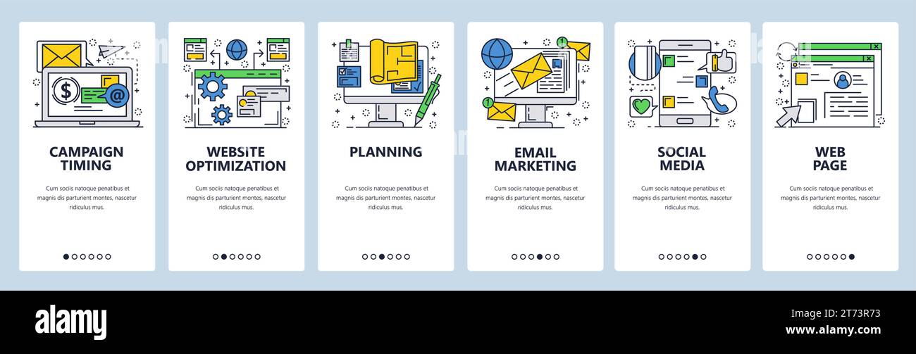 Vector Web Site Linear Art Onboarding Screens Template Email Marketing Customer Chat Support