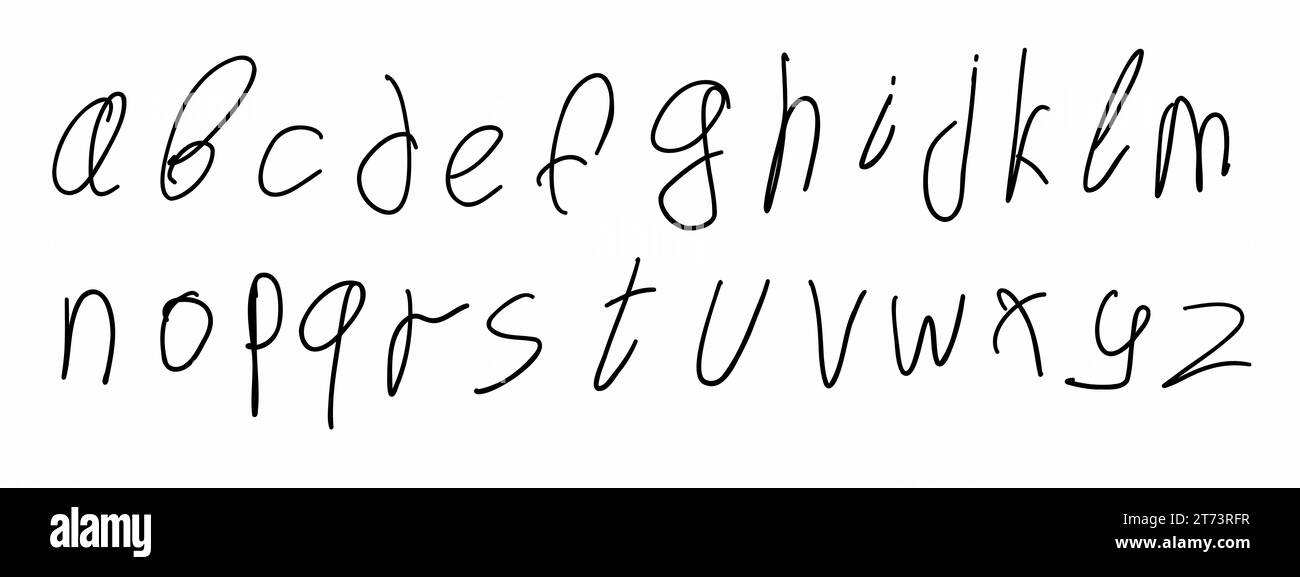Scribble childlike lowercase black english alphabet abc latin font A to ...