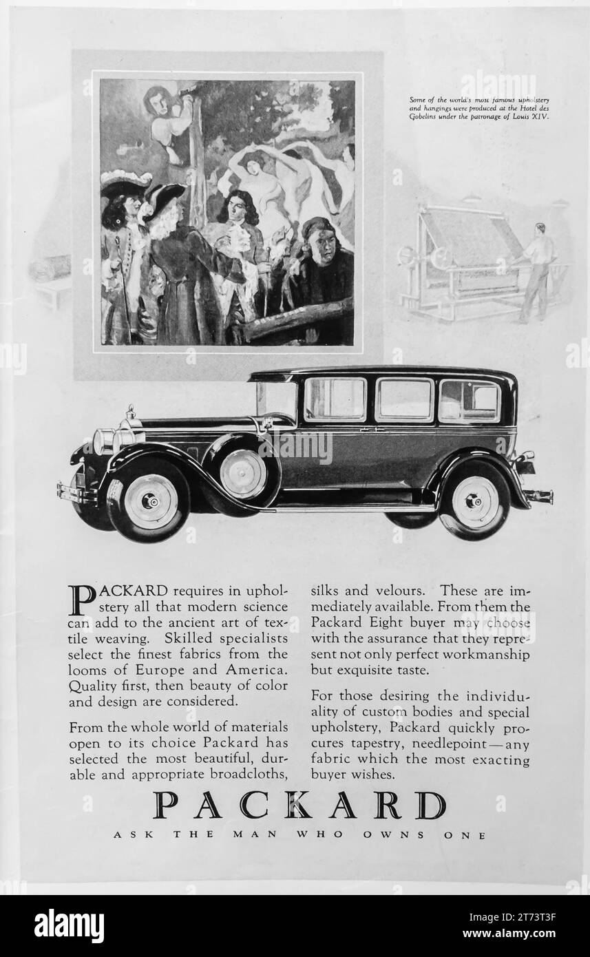 1927 Packard car ad. "Ask the man who owns one Stock Photo - Alamy