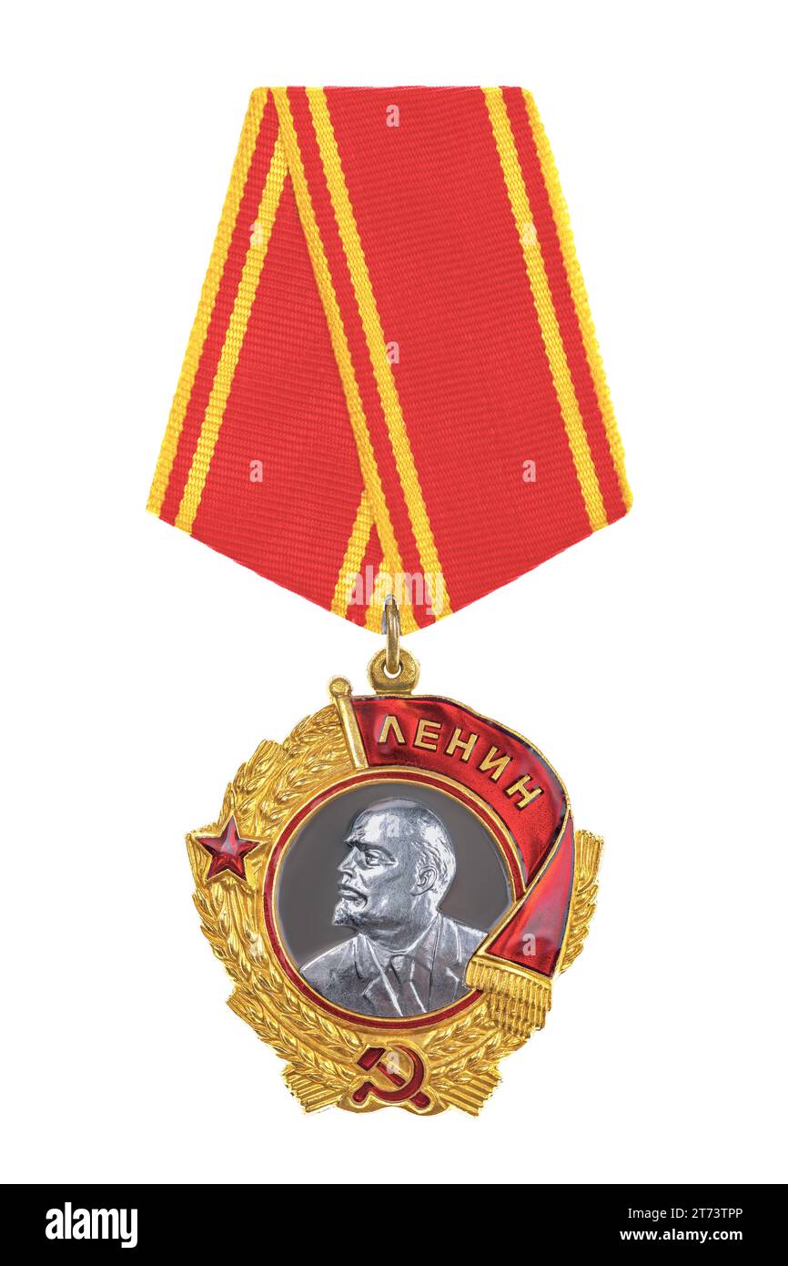 Order of Lenin with the inscription "Lenin" in Russian. Isolated on ...