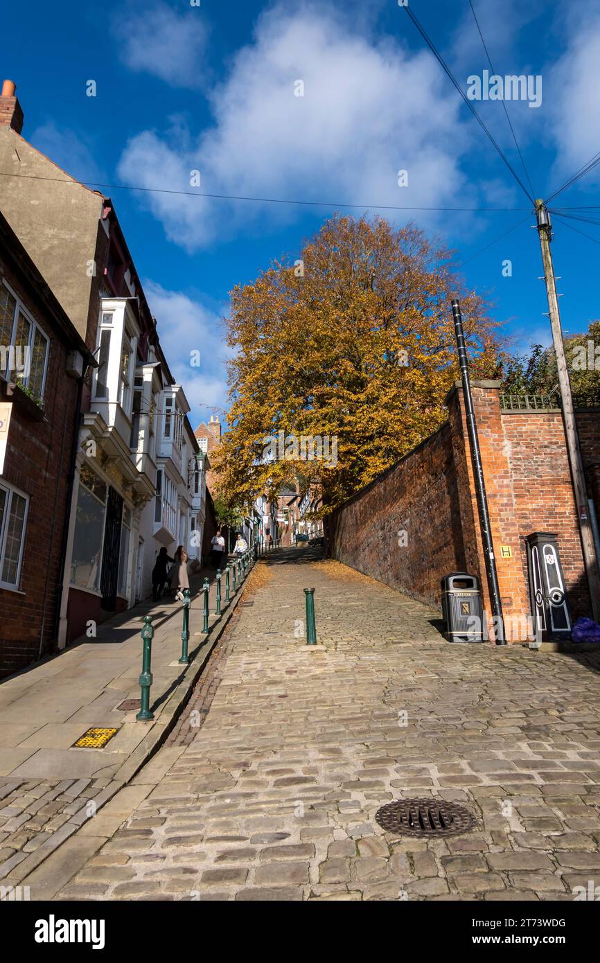 View up Steep Hill in Autumn, Lincoln City, Lincolnshire, England, UK ...