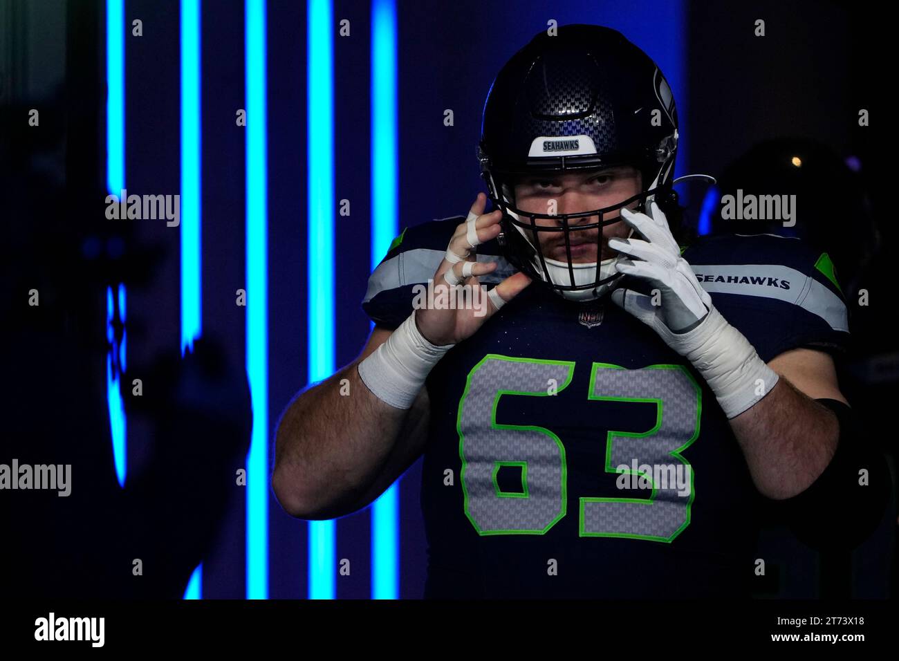 Seattle Seahawks center Evan Brown comes out of the tunnel for warmups ...