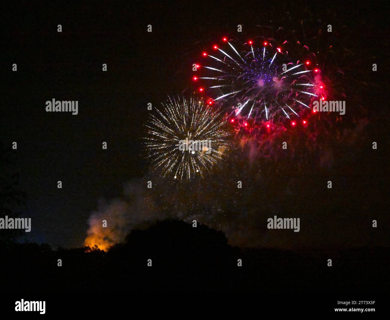 A vibrant and colorful fireworks illuminating a night sky over a ...