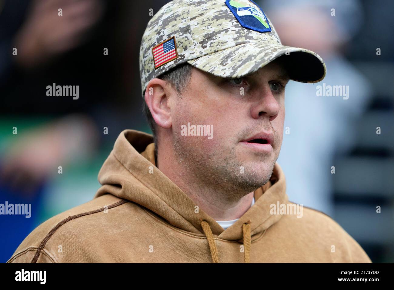 Seattle Seahawks offensive coordinator Shane Waldron walks on the field ...