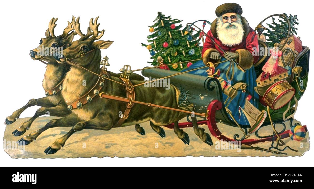 Santa Clause on his sleigh in a Victorian card Stock Photo - Alamy