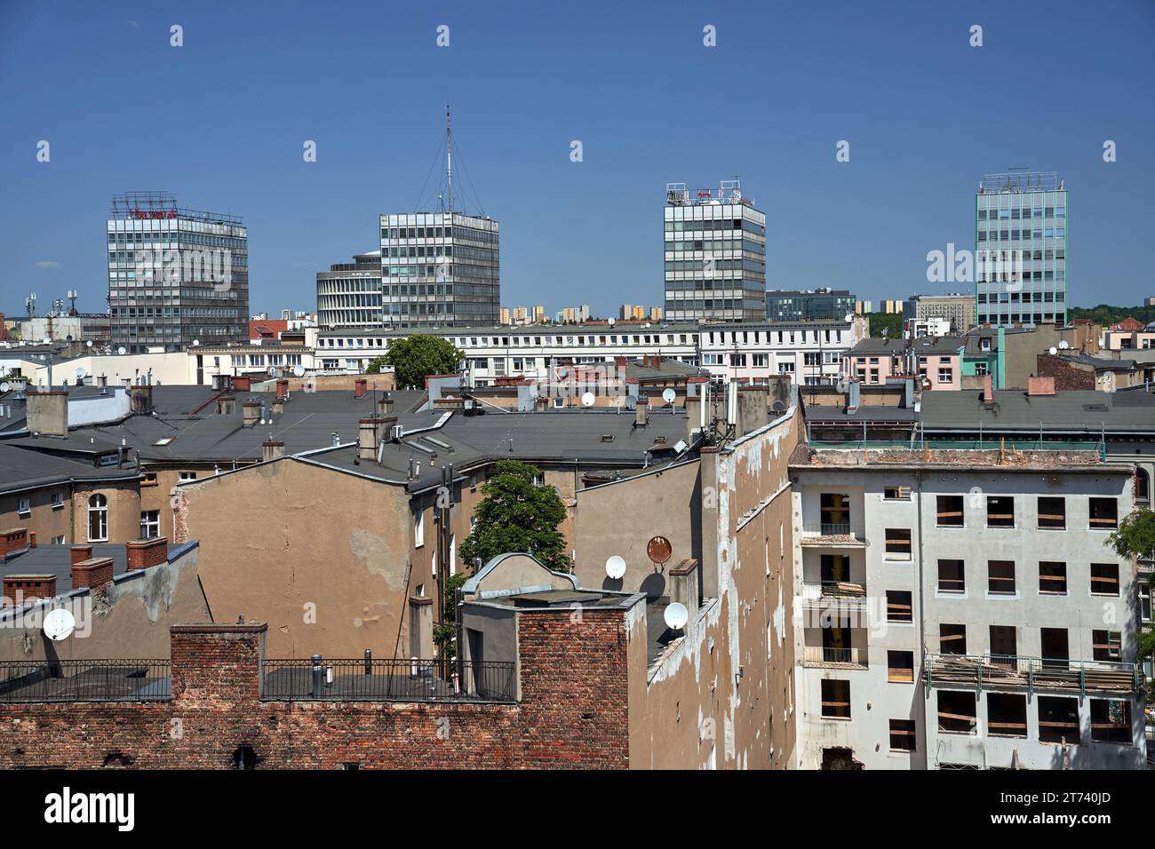 Panorama of the city of Poznan with modern skyscrapers and tenement ...