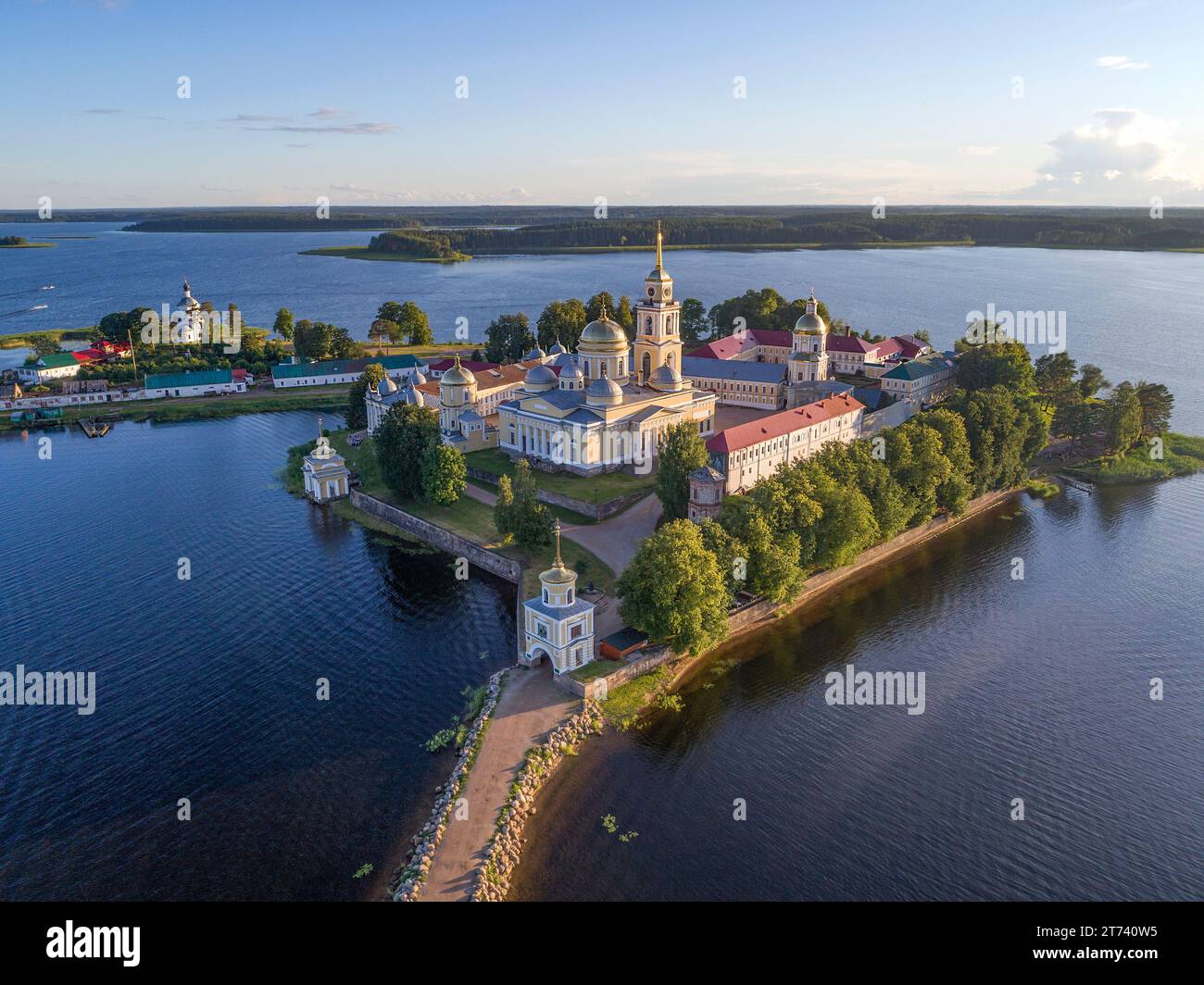 Nilo-Stolobenskaya desert on Lake Seliger. Tver region, Russia (aerial ...