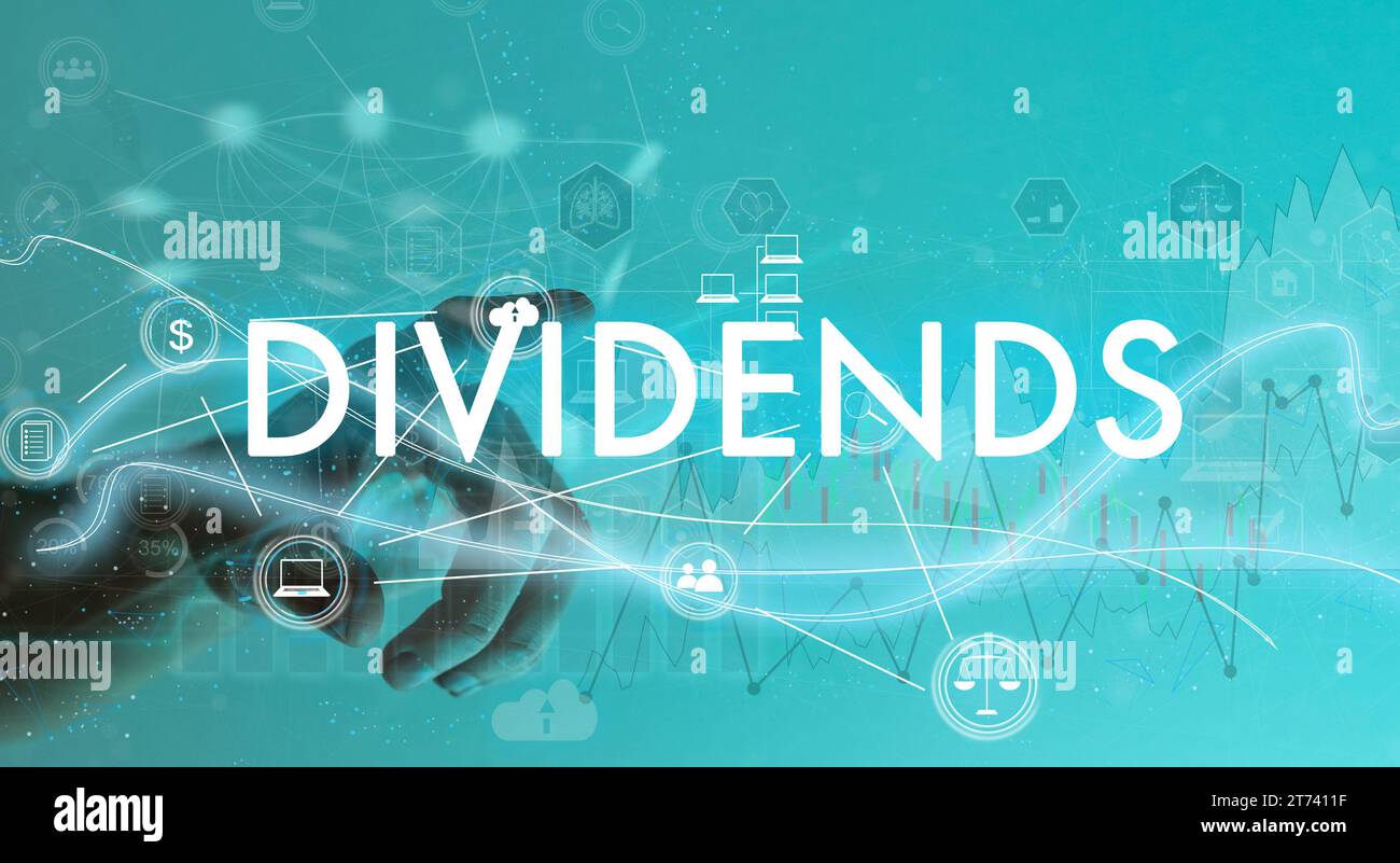 Business man drawing dividends on the virtual screen. Abstract ...