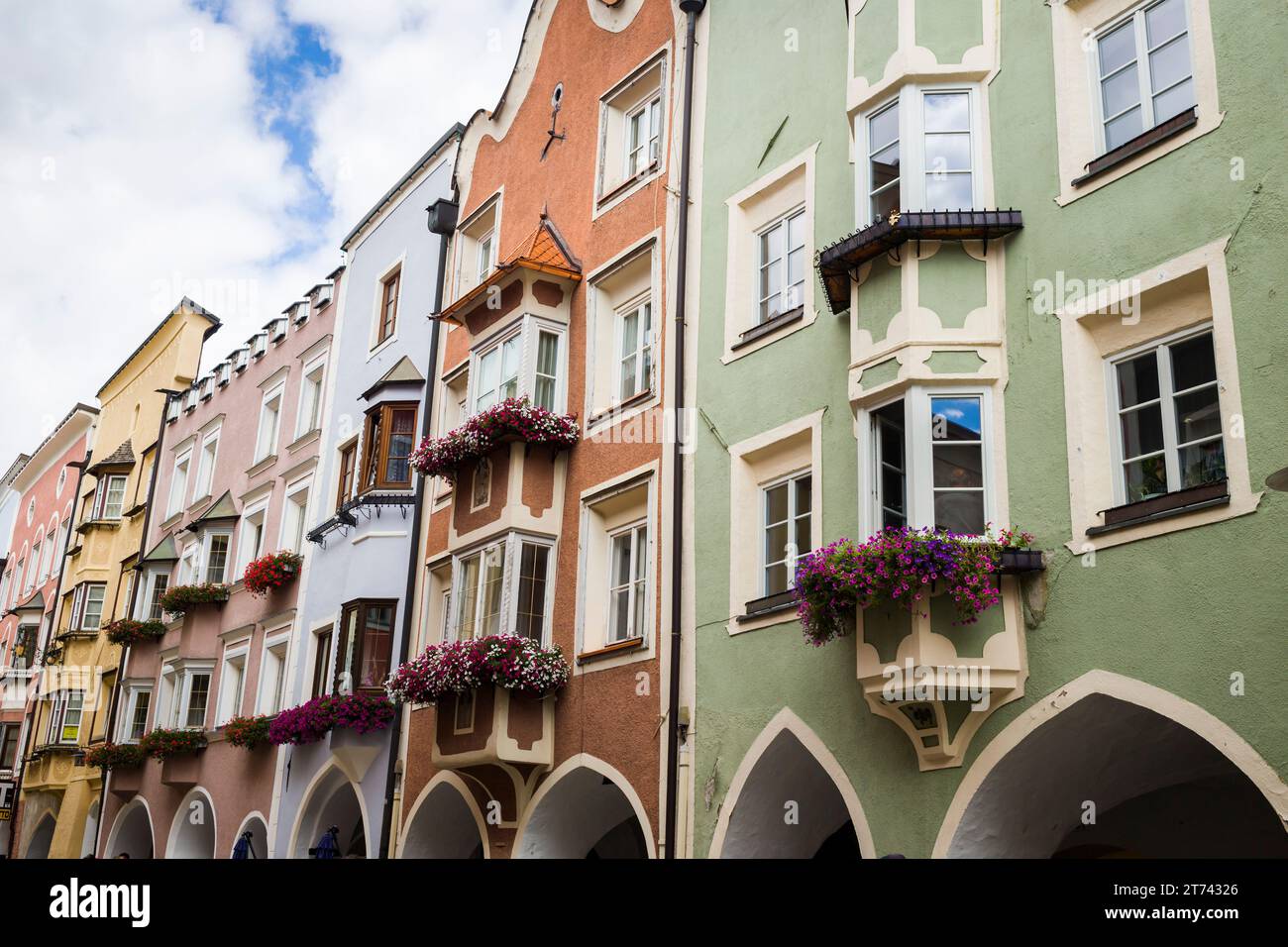 Historic old buildings in the main street of Vipiteno / Sterzing, Alto ...