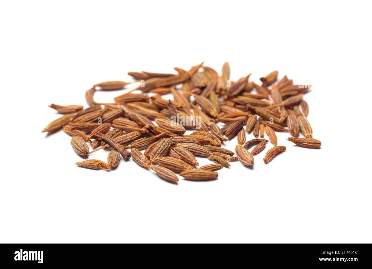 Heap of aromatic caraway (Persian cumin) seeds isolated on white Stock ...