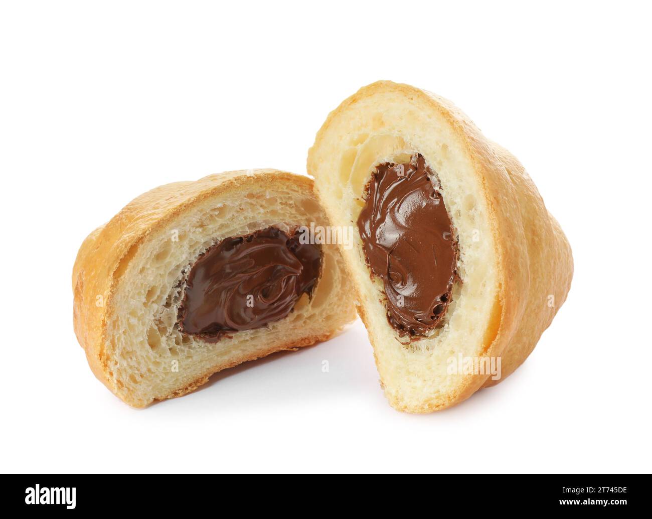 Delicious cut croissant with chocolate isolated on white Stock Photo ...