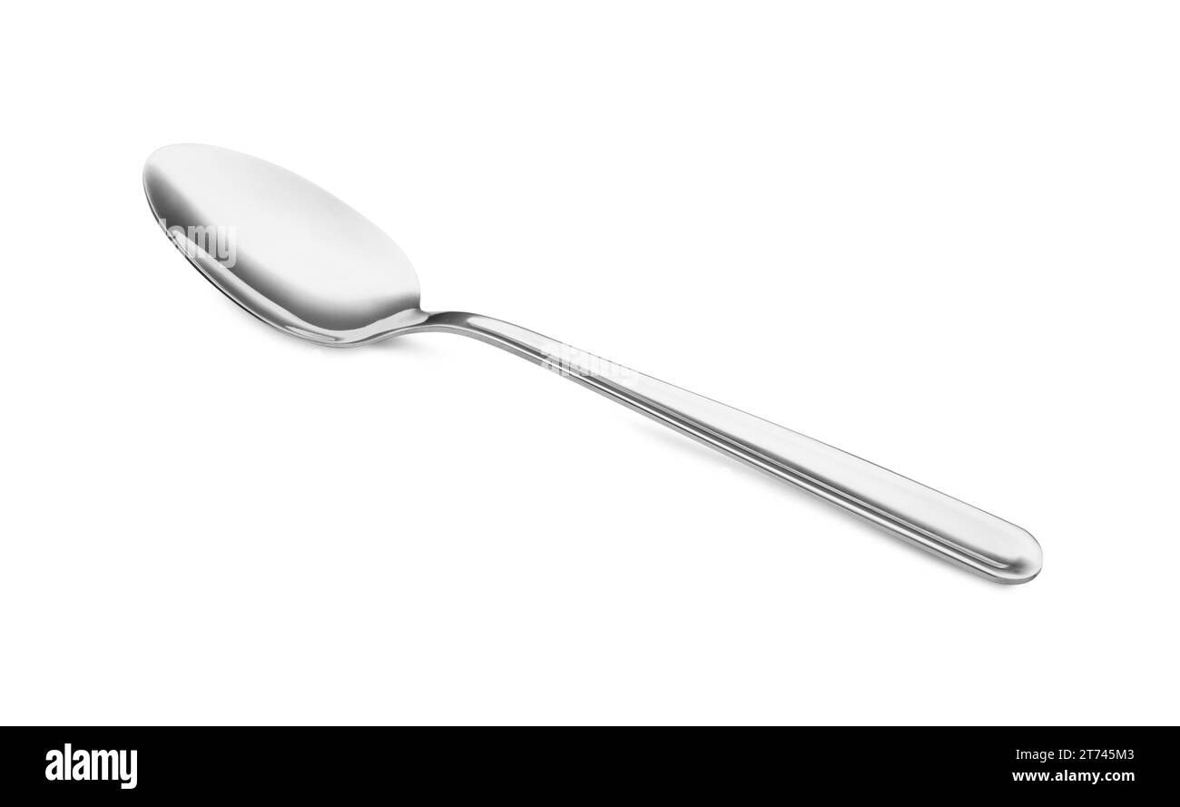 One new shiny spoon isolated on white Stock Photo - Alamy