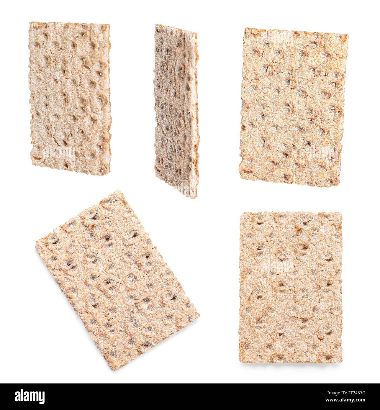 Tasty crunchy crispbreads on white background, collection Stock Photo ...