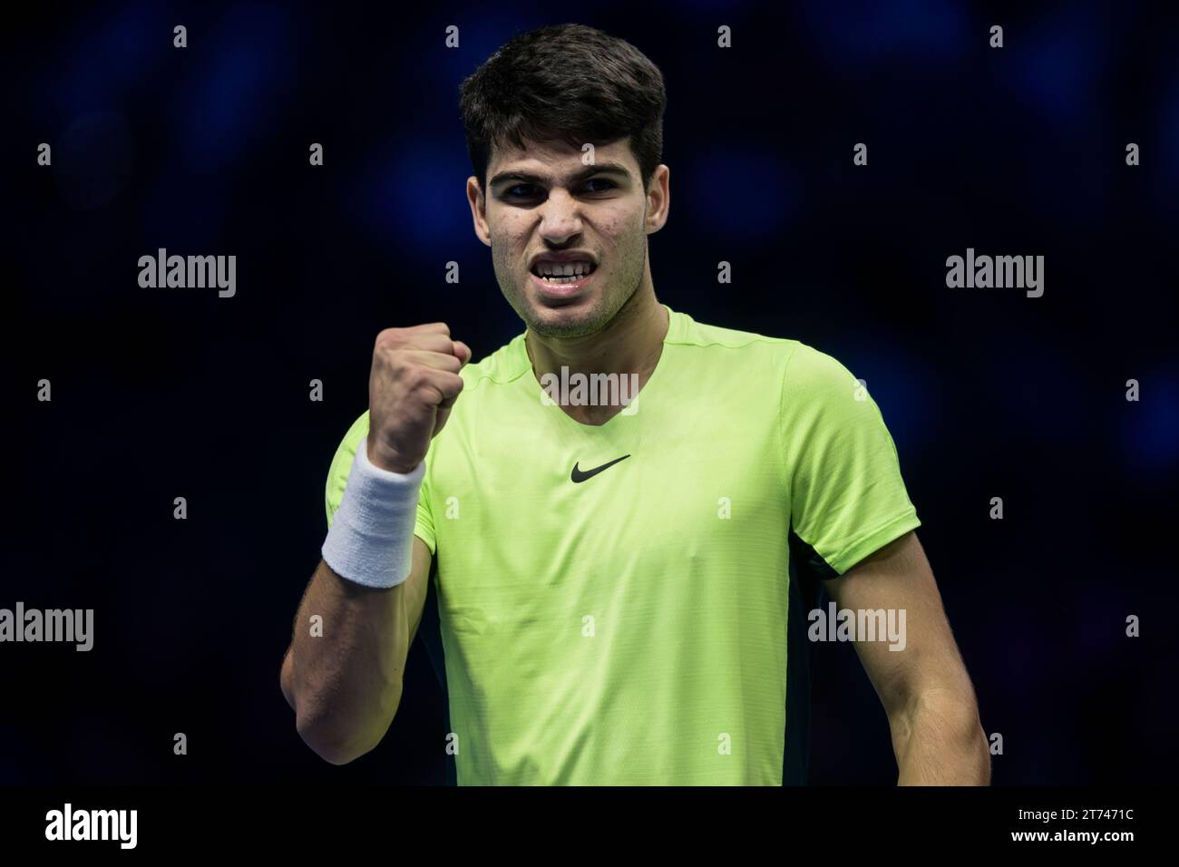 Turin, Italy. 13 November 2023. Carlos Alcaraz of Spain celebrates ...
