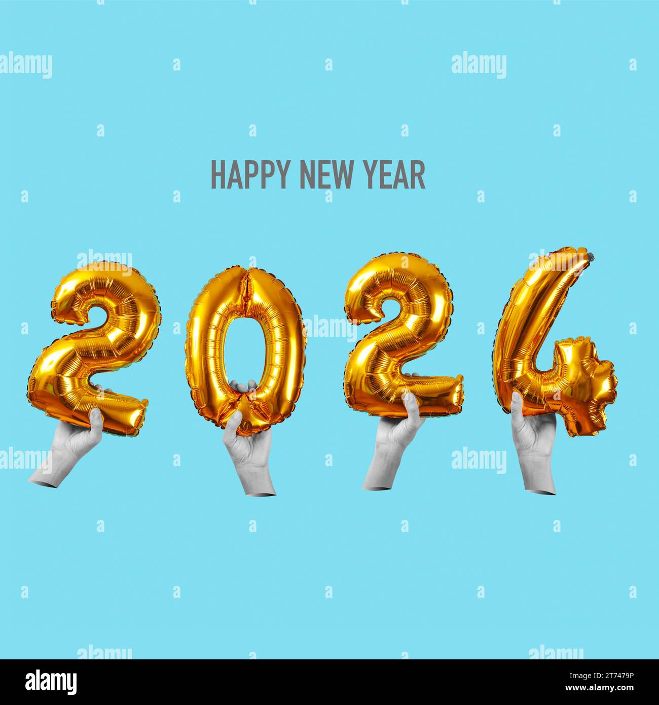 the text happy new year and four hands in black and white holding four ...