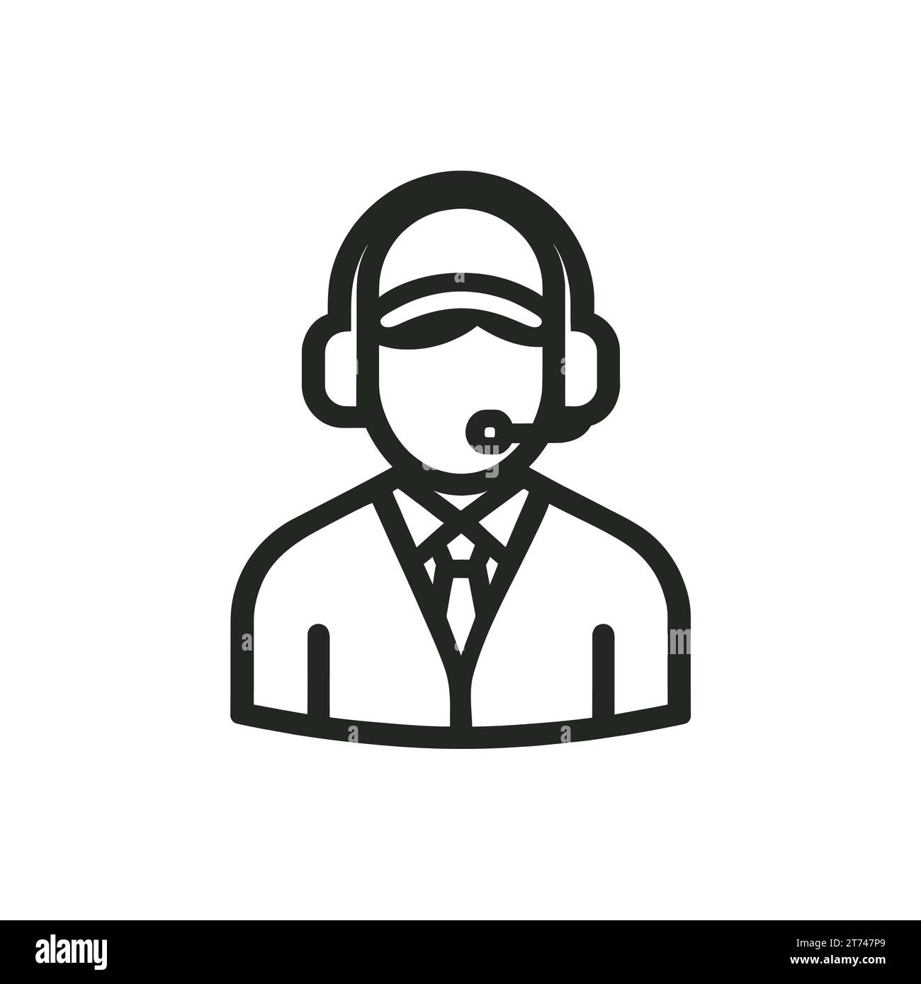 Black line customer service representative icon on white background ...