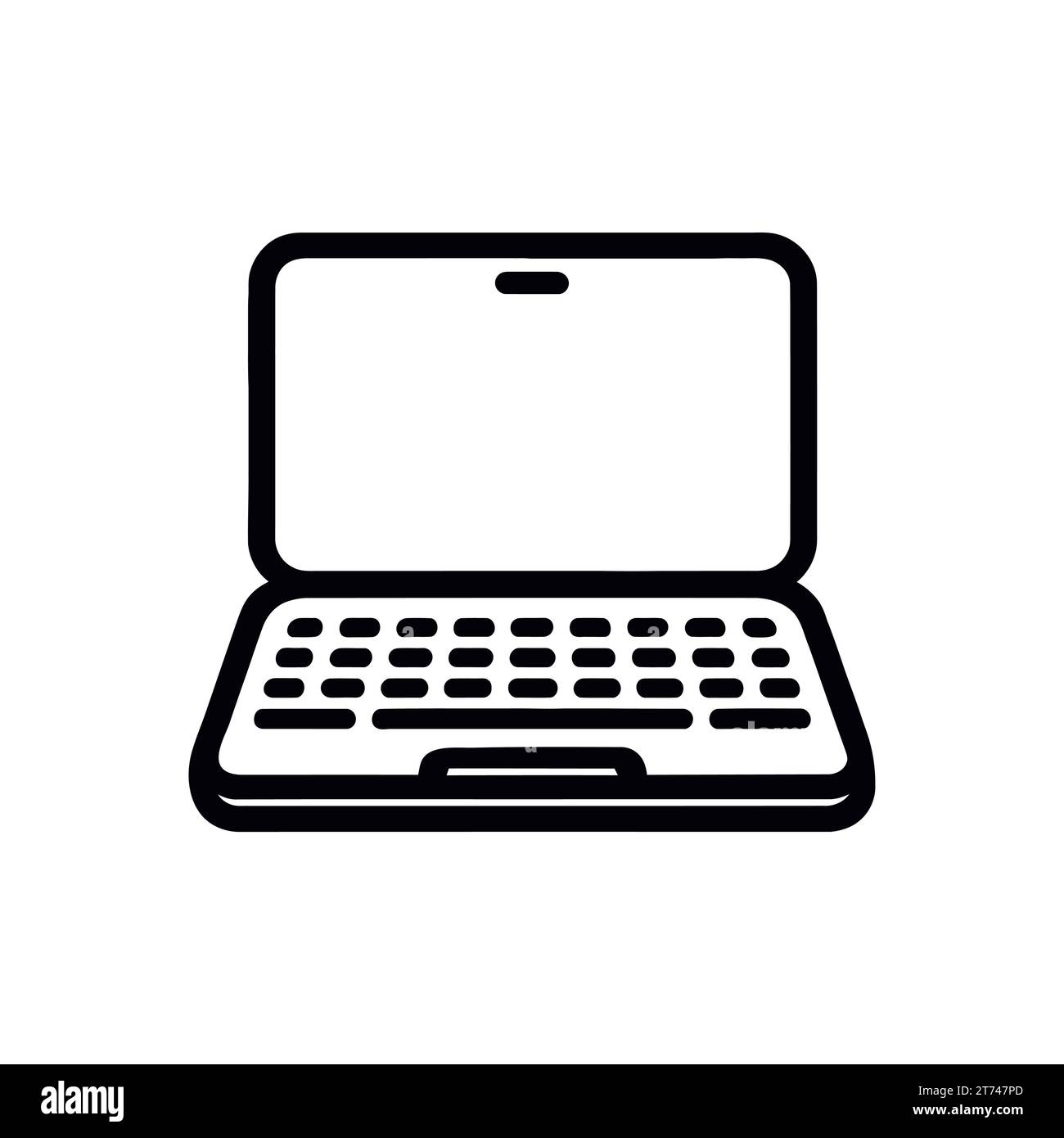 Black line laptop icon isolated on white background. Vector ...