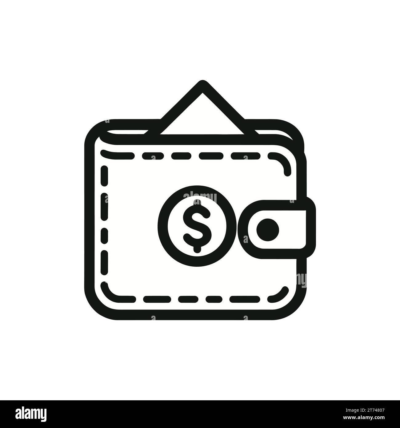 Wallet icon with dollar sign, black line style, on white background ...