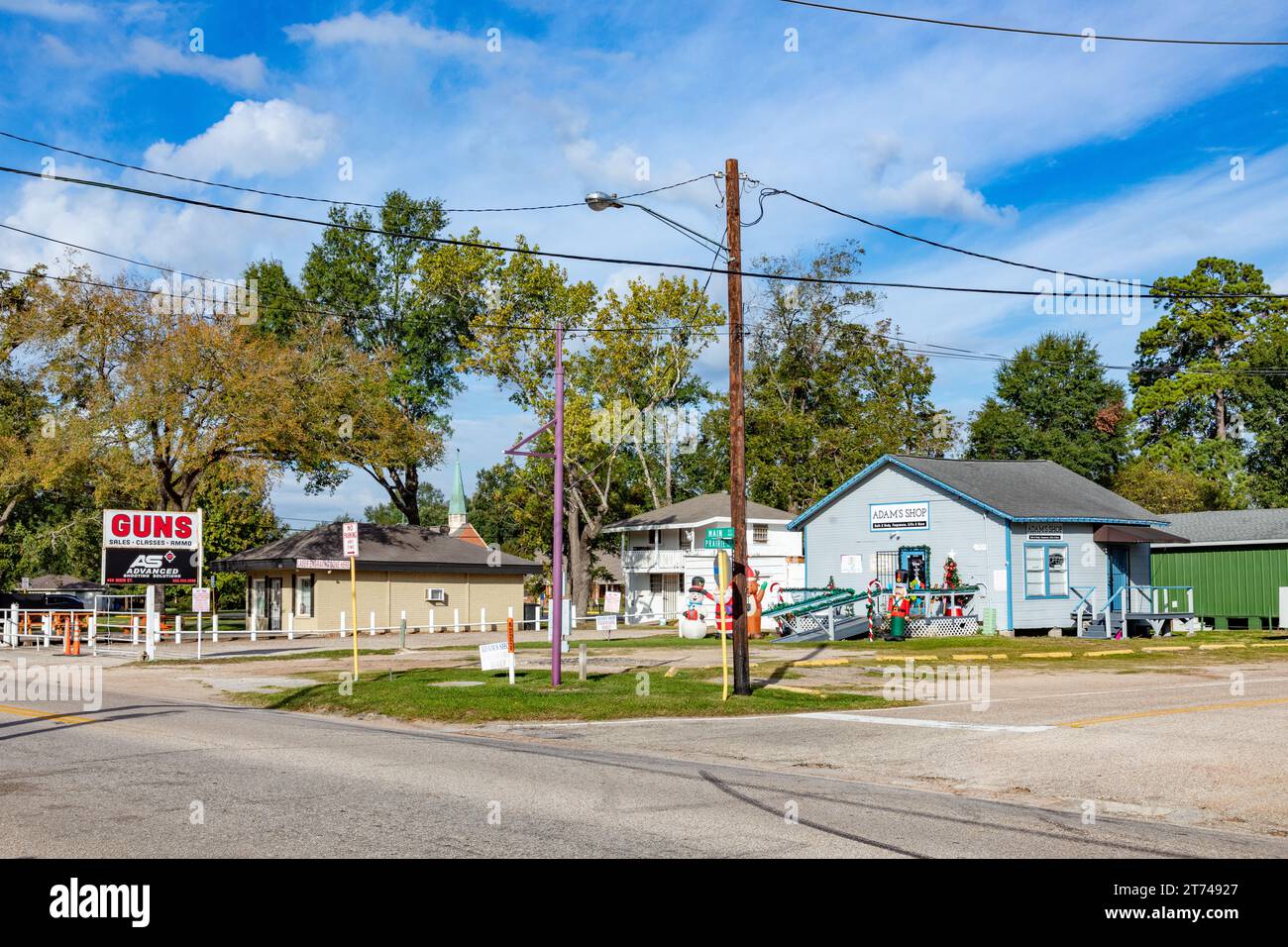 Spring, USA - November 9, 2023: Historic vintage building, street at ...