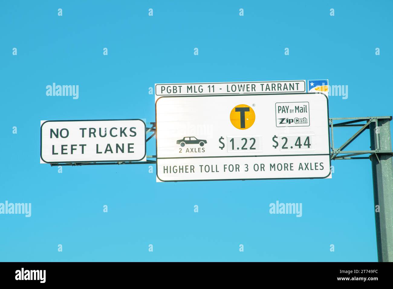 Dallas, USA - November 6, 2023: sign at highway for a toll lane and ...