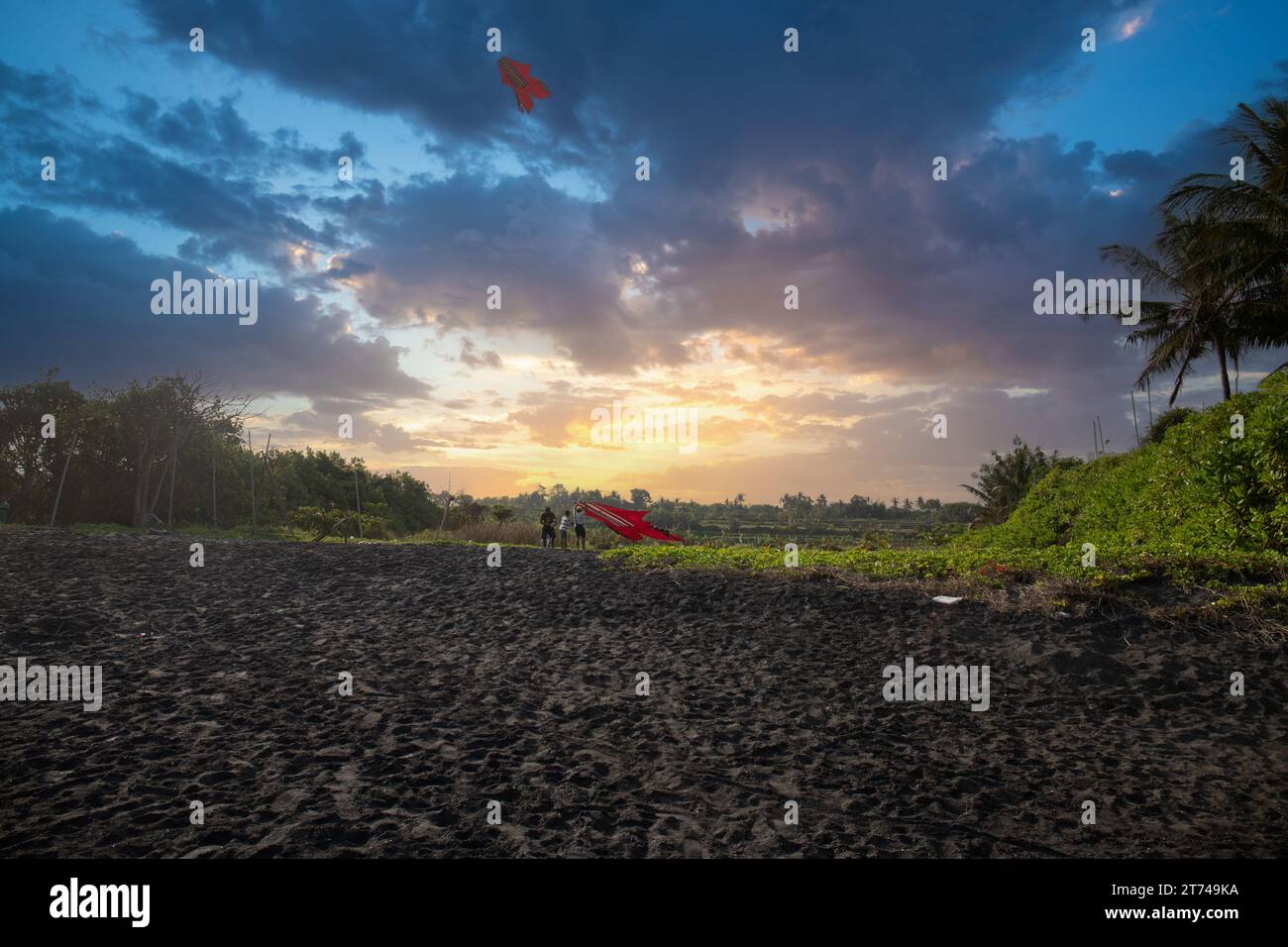 Traditional kites in the sky. Beautiful tropical landscape in Bali ...