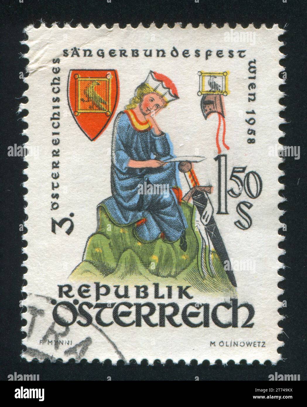 AUSTRIA - CIRCA 1958: stamp printed by Austria, shows Walther von der ...