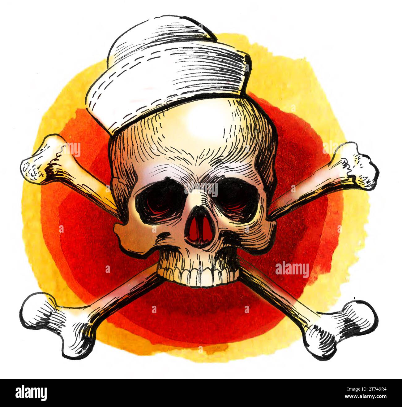 Dead sailor skull with crossed bones. Hand-drawn vintage styled ink and ...