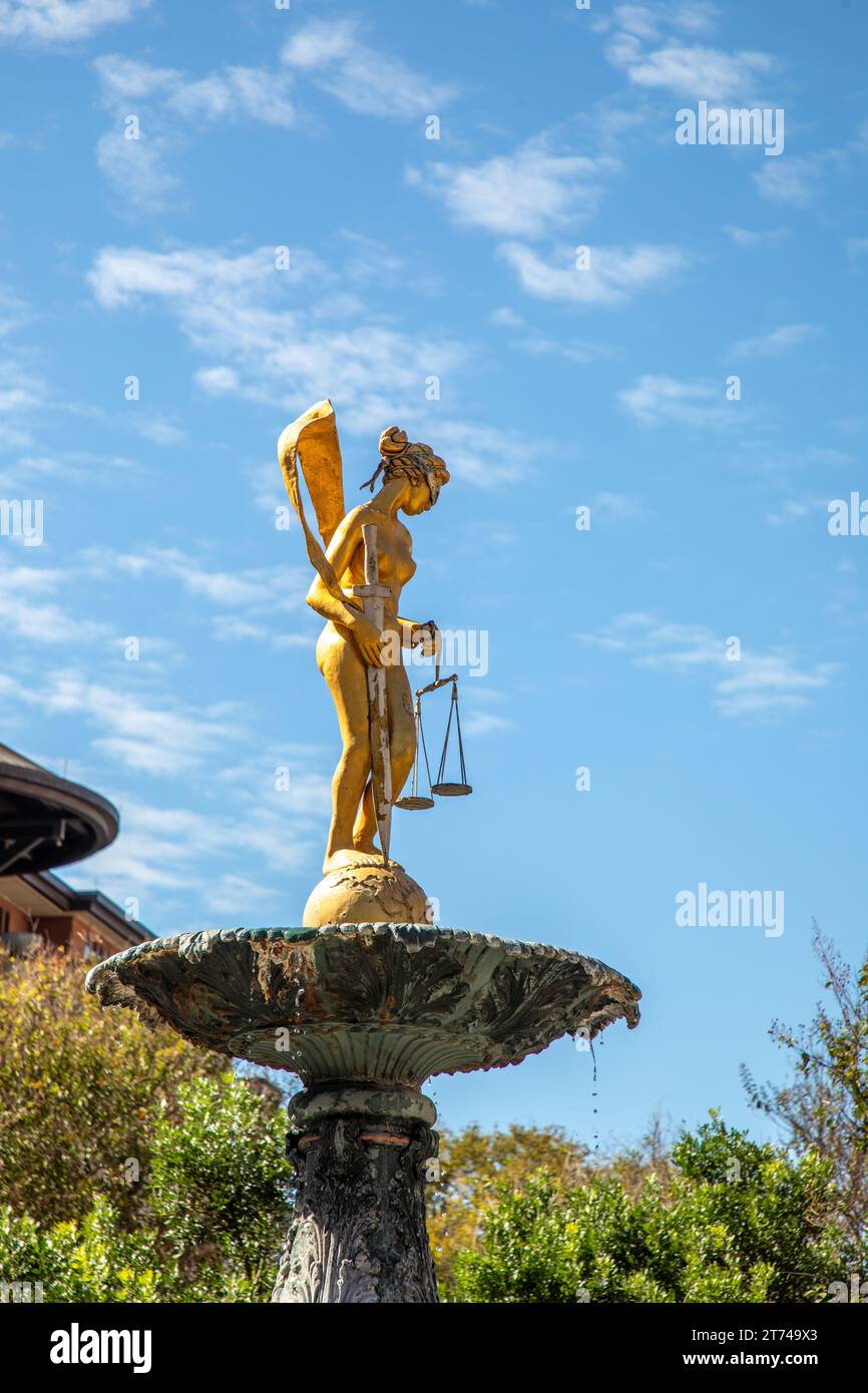 San Antonio, USA - October 31, 2023: Lady Justice Statue on Water ...
