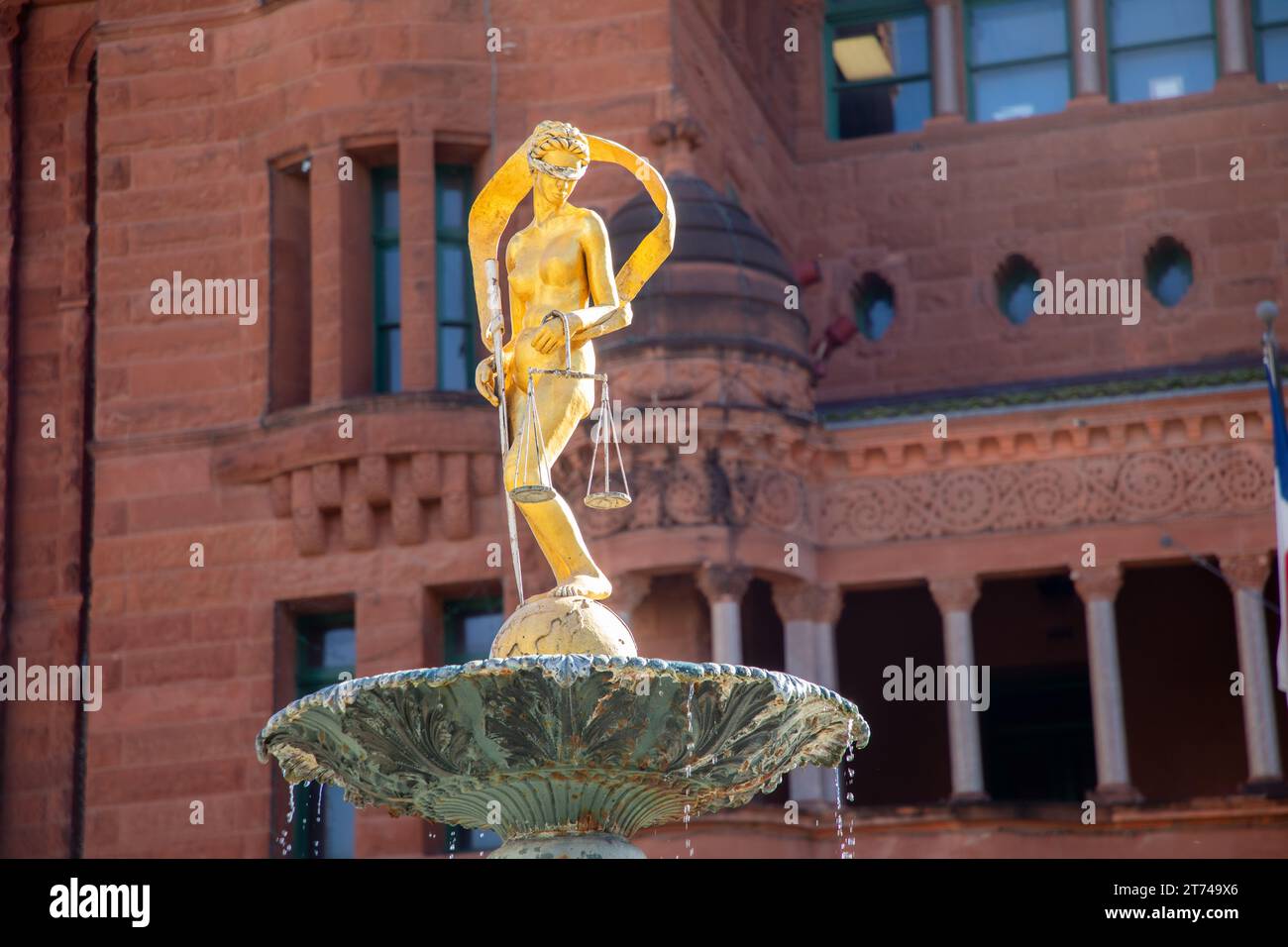 San Antonio, USA - October 31, 2023: Lady Justice Statue on Water ...