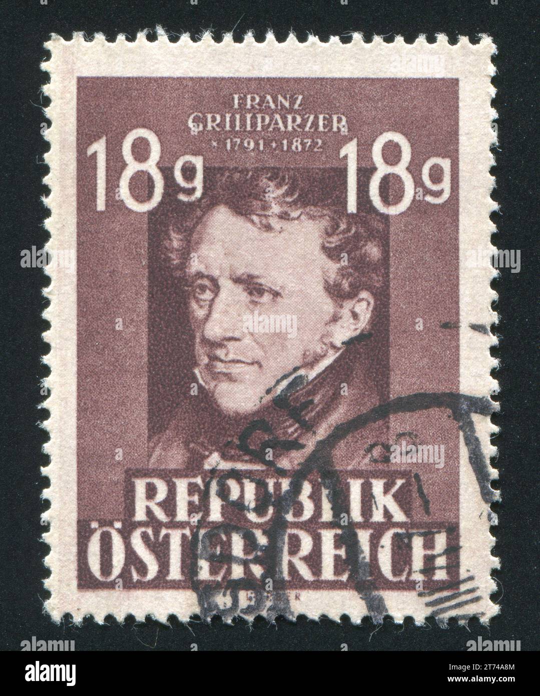 AUSTRIA - CIRCA 1947: stamp printed by Austria, shows Franz Grillparzer, circa 1947 Stock Photo ...