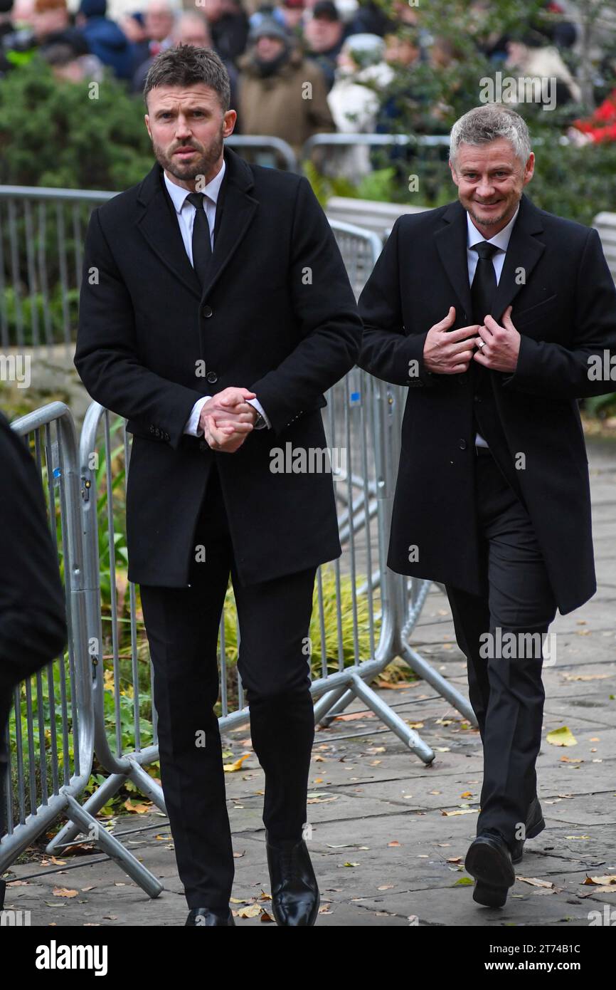 Michael Carrick and Ole Gunnar Solskjaer attend Sir Bobby Charltons ...
