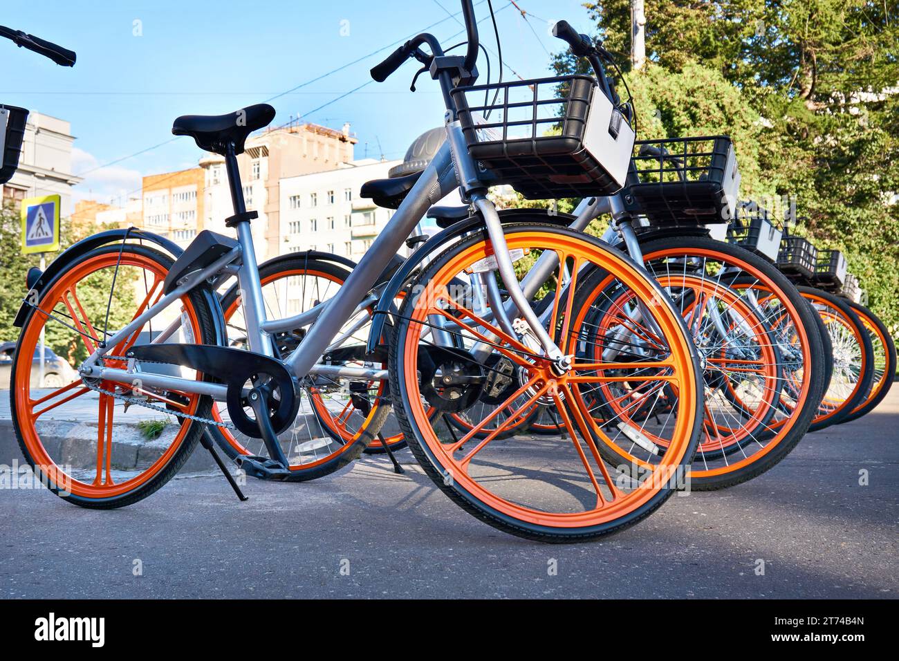 City bikes for rent in the parking lot Stock Photo - Alamy