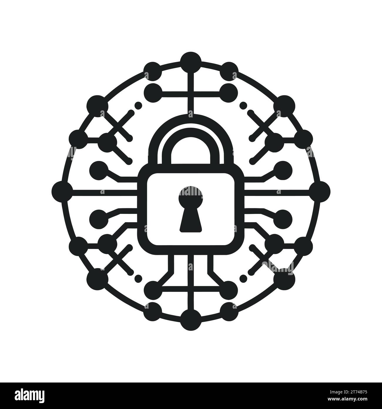 Black and white digital security icon depicting a padlock with a ...