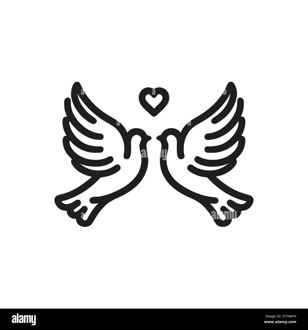 linear icon of two doves with heart on white background. Vector ...